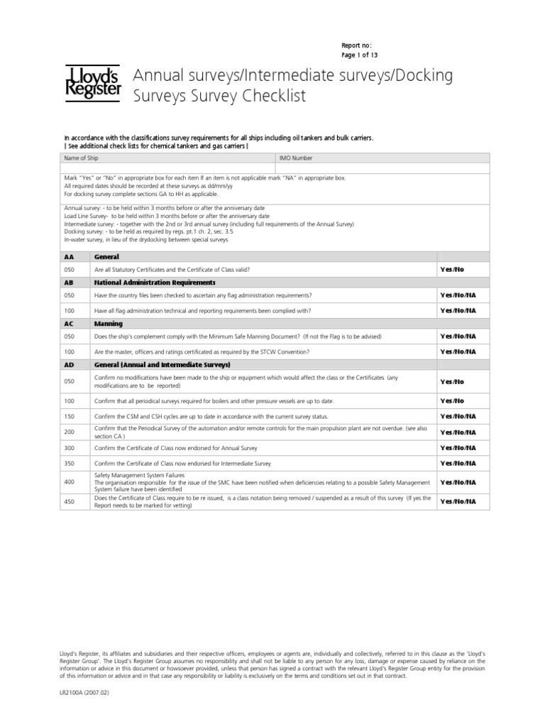 Annual surveys checklist | PDF | Ships | Oil Tanker