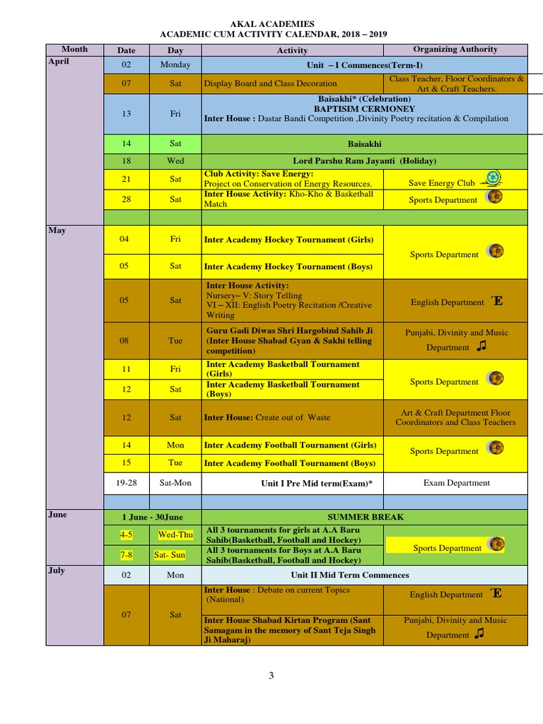 Activity Calendar (2017-2018) Final - 3 PDF | PDF | Punjab ...