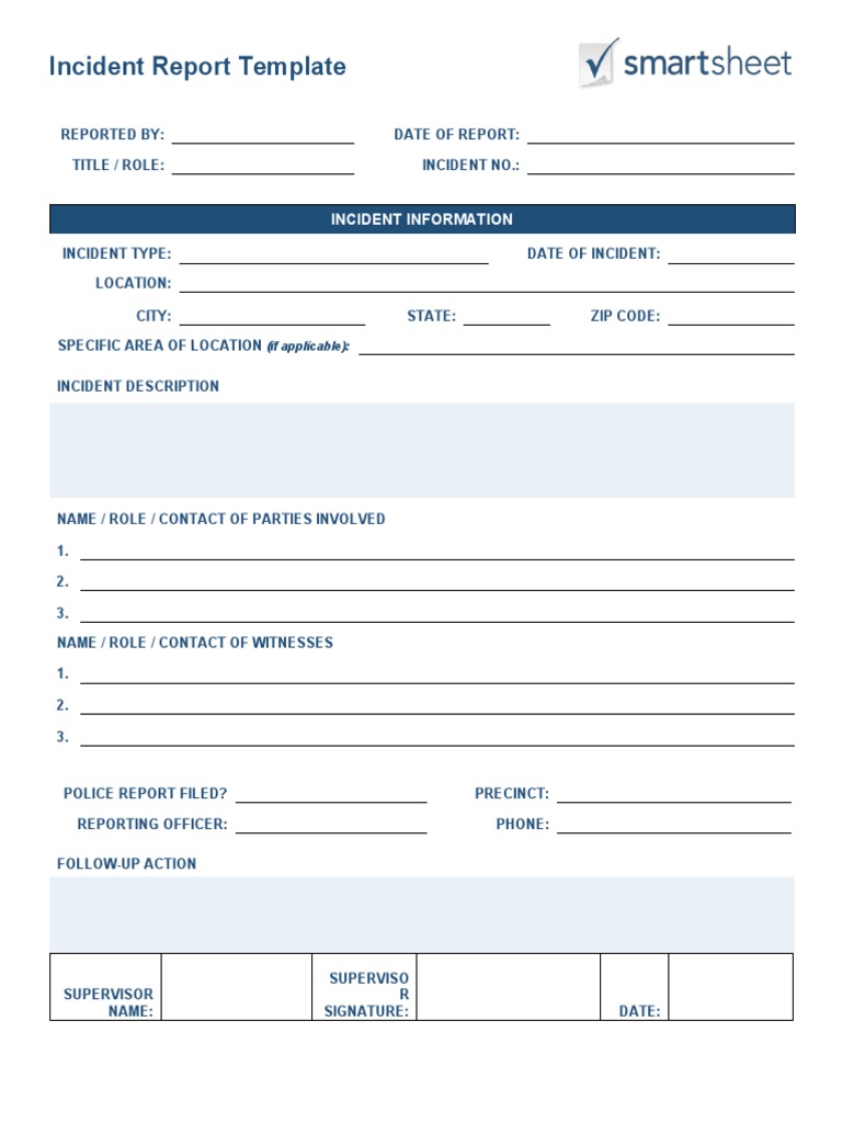 Incident Report Template Form | PDF | Social Science | Law