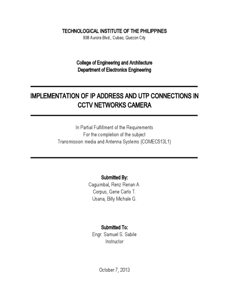CCTV IP Address and UTP Implementation | PDF | Coaxial Cable | Ethernet