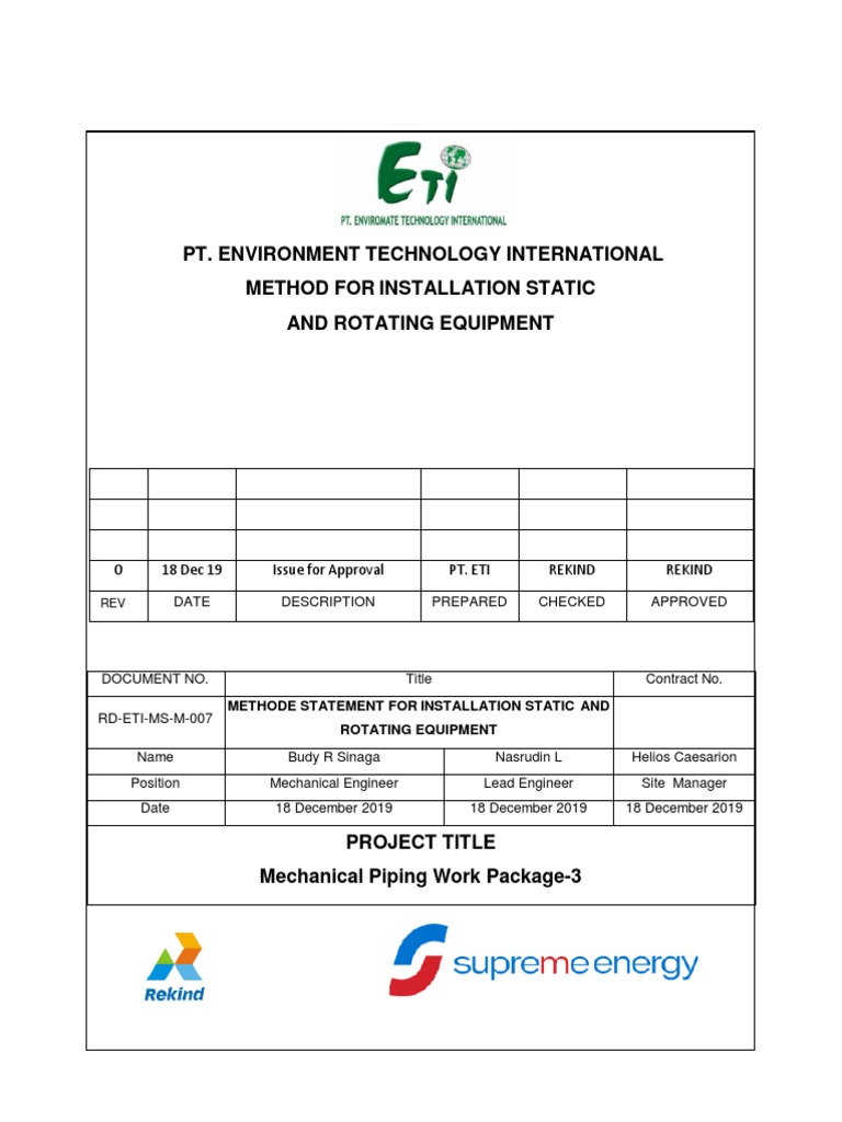 Method Statement Installation Static and Rotating Equipment | PDF ...
