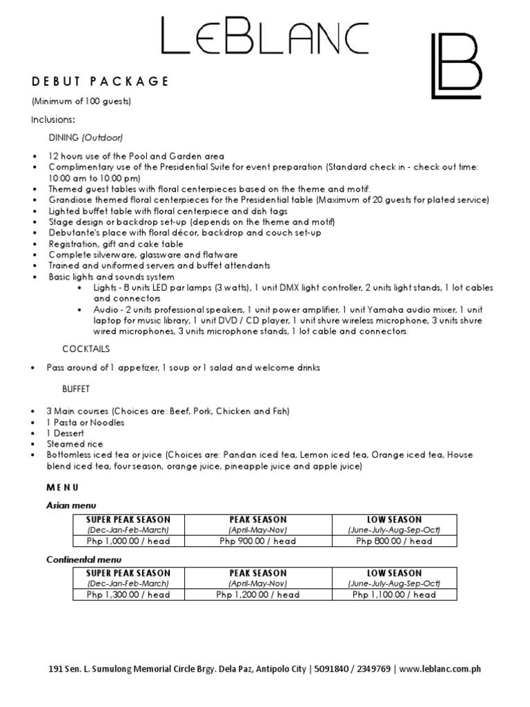 Outdoor Leblanc Debut Package | PDF | Cooking, Food & Wine | Home & Garden