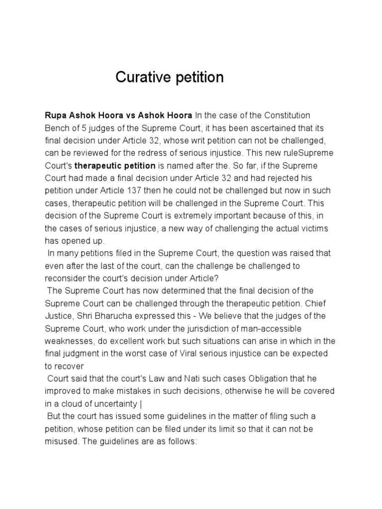 Curative Petition PDF | PDF | Supreme Court Of The United States ...