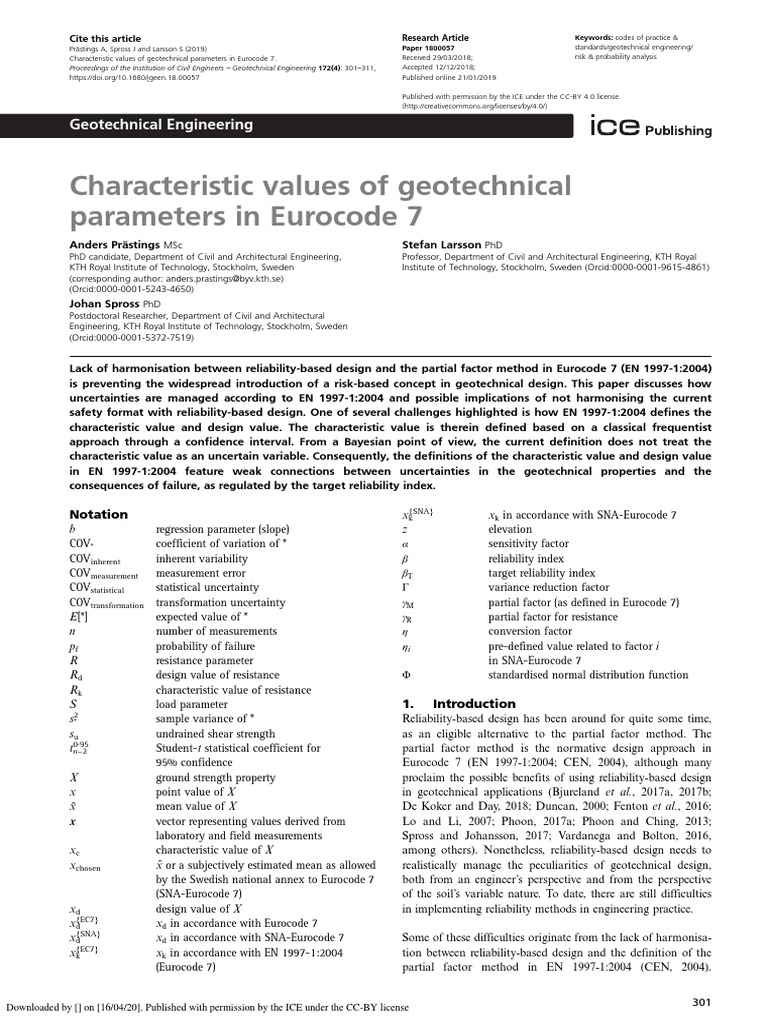 Characteristic Values of Geotechnical Parameters in Eurocode 7 | PDF ...