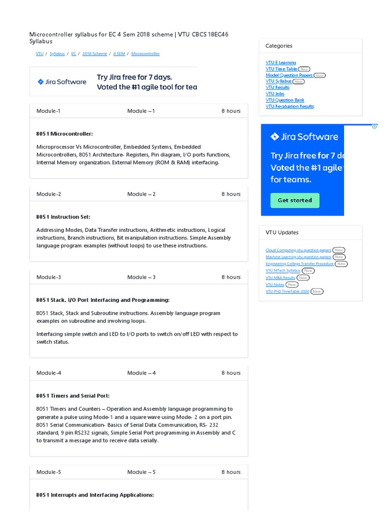 Microcontroller Syllabus For Ec 4 Sem 2018 Scheme Vtu Cbcs 18ec46 Syllabus Pdf