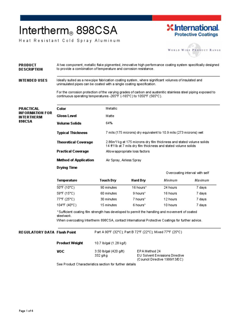 Intertherm 898CSA: Heat Resistant Cold Spray Aluminum | PDF | Corrosion ...