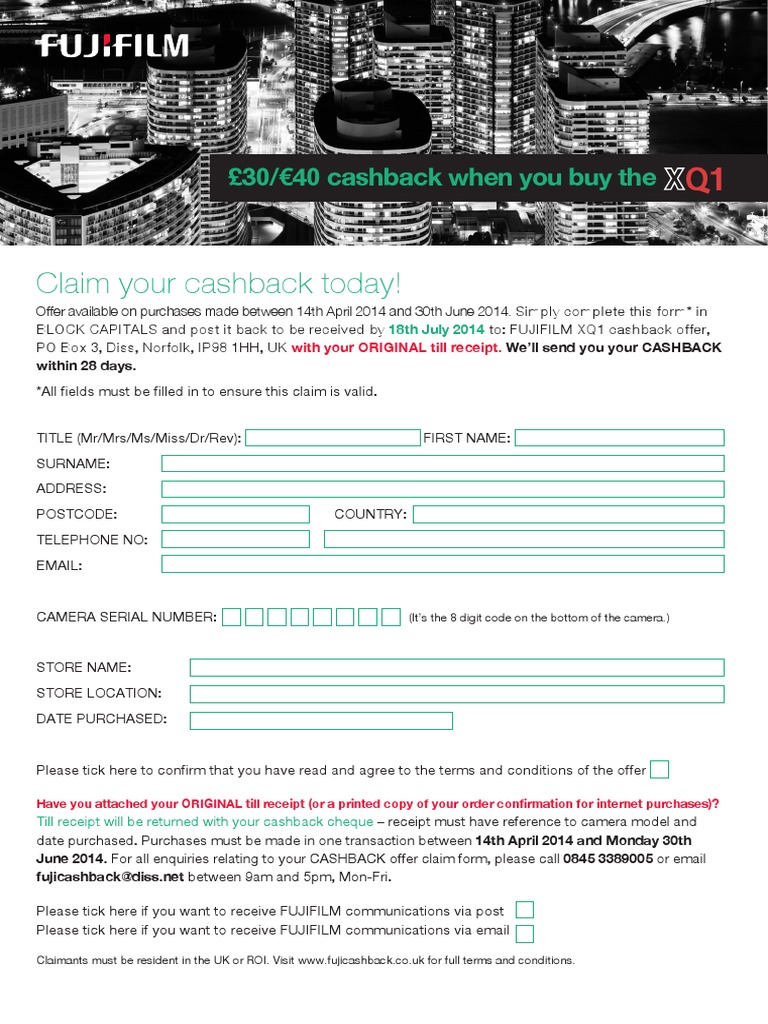 FUJIFILM XQ1 Cashback Claim Form | PDF
