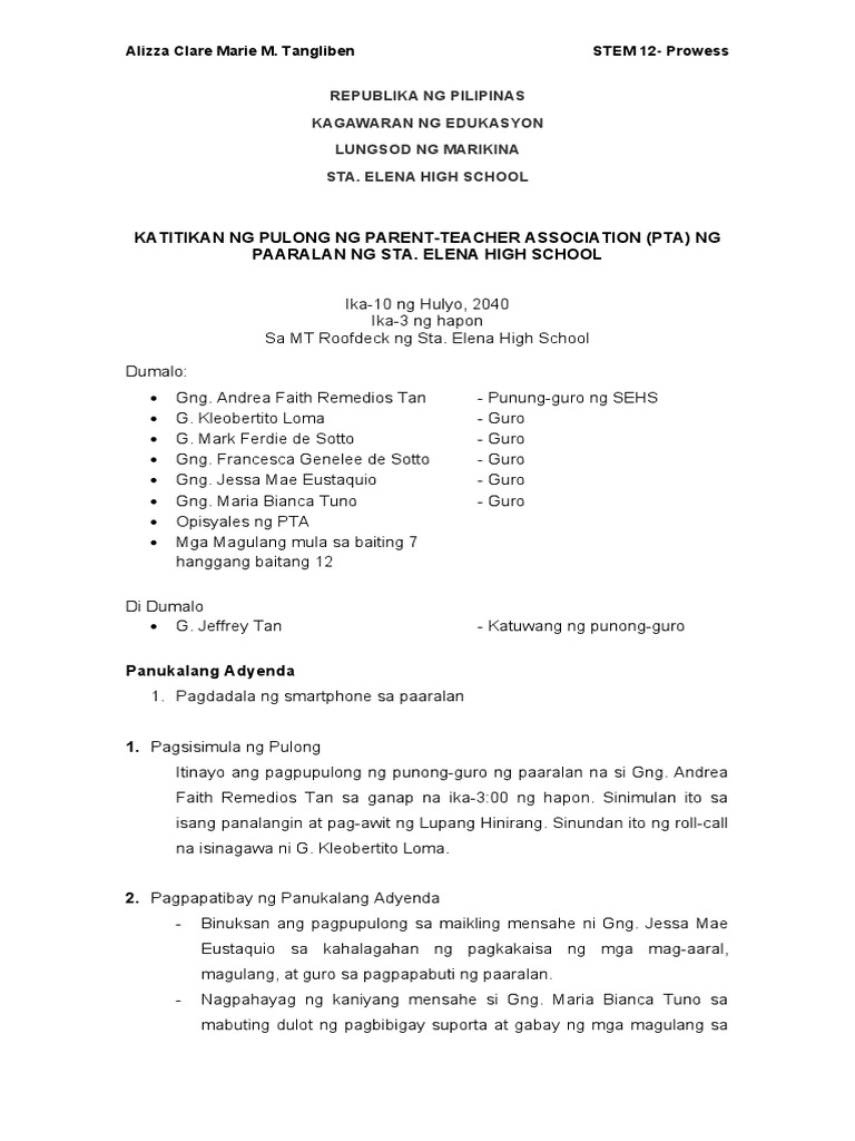 Katitikan NG Pulong | PDF