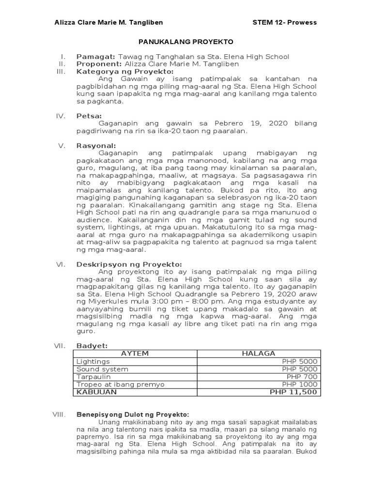Panukalang Proyekto | PDF