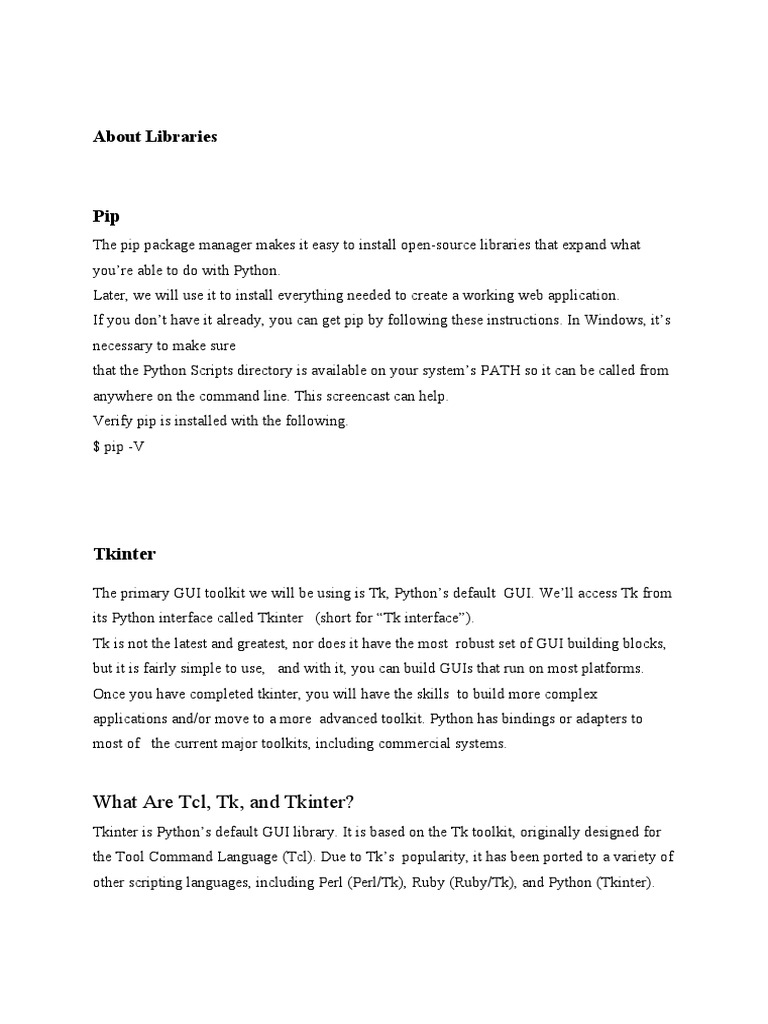 About Libraries: What Are TCL, TK, and Tkinter? | PDF | Widget (Gui) | Button (Computing)