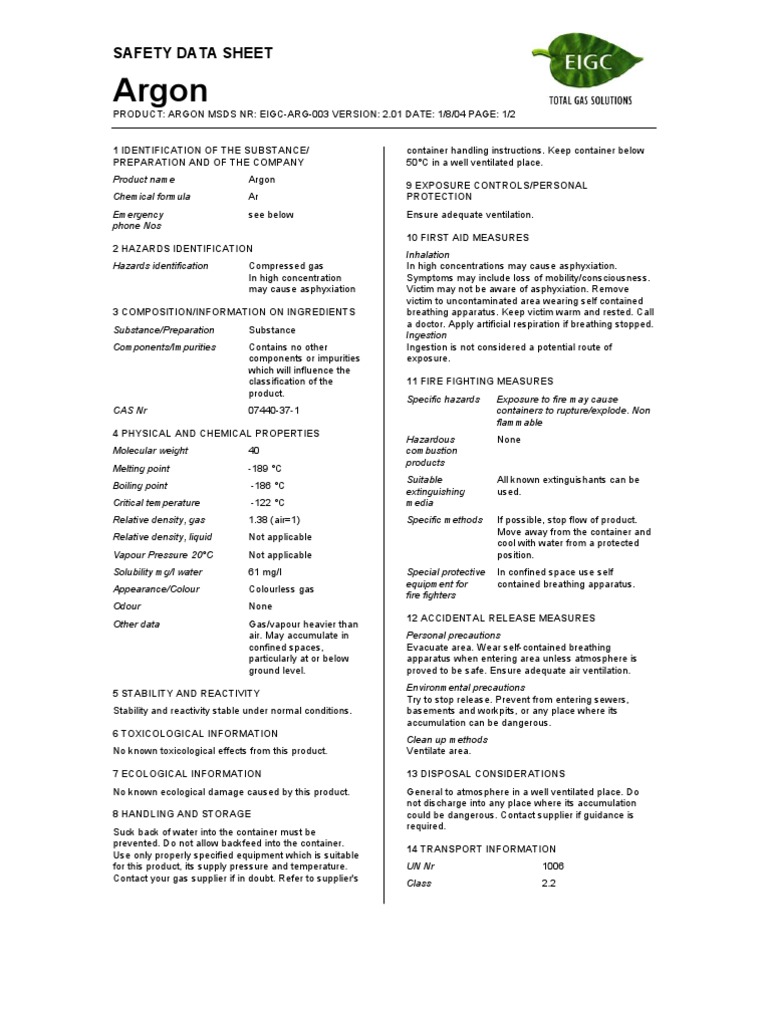 Argon | PDF | Argon | Chemical Substances