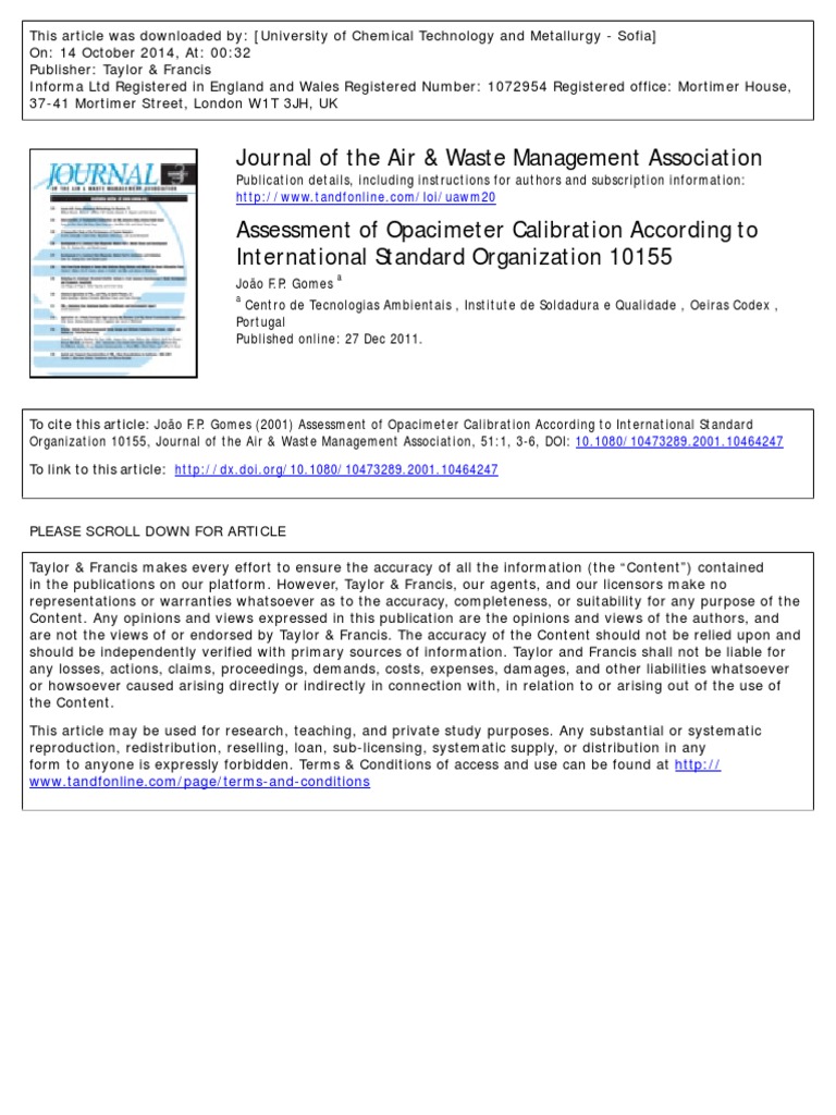 Assessment of Opacimeter Calibration According To 10155 PDF | PDF ...