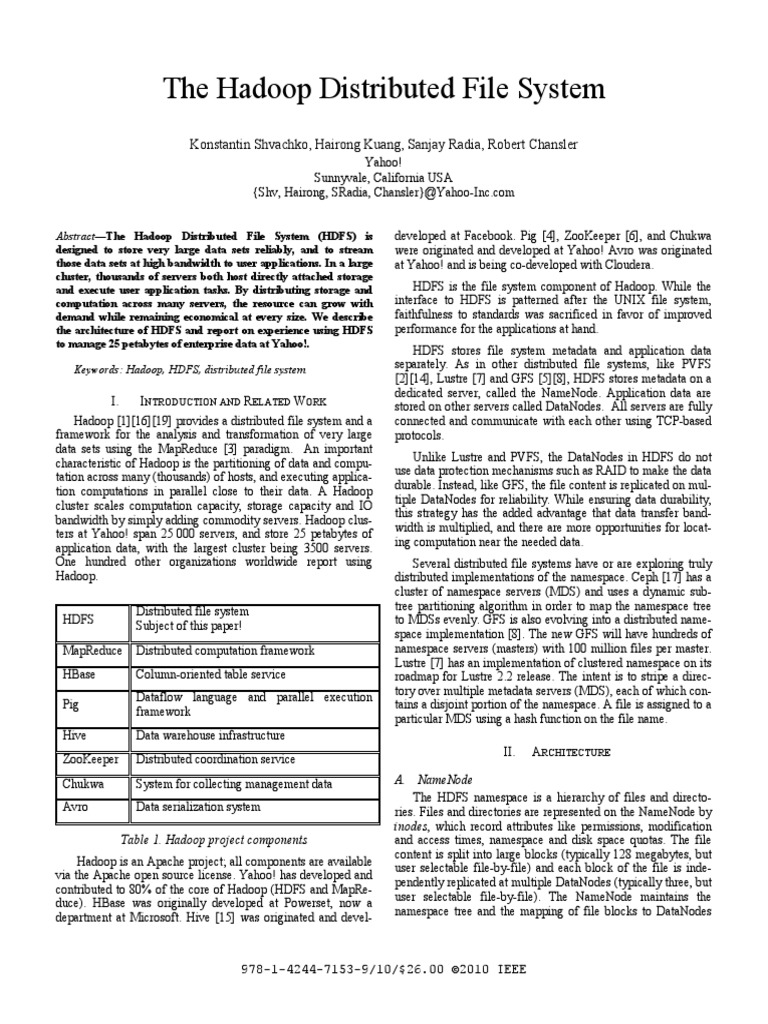 The Hadoop Distributed File System | PDF