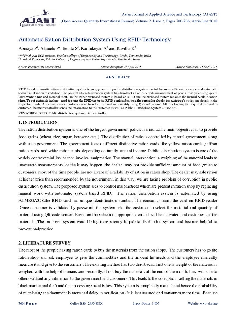 Automatic Ration Distribution System Using RFID Technology: An ...