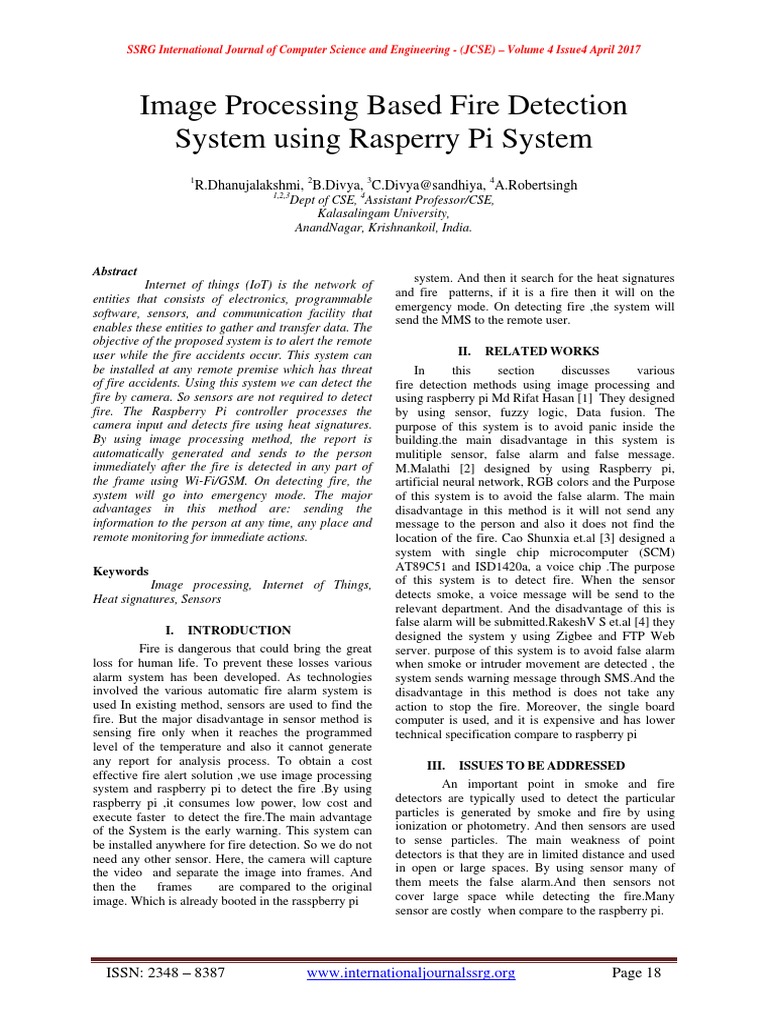 Image Processing Based Fire Detection System Using Pi Pdf Internet