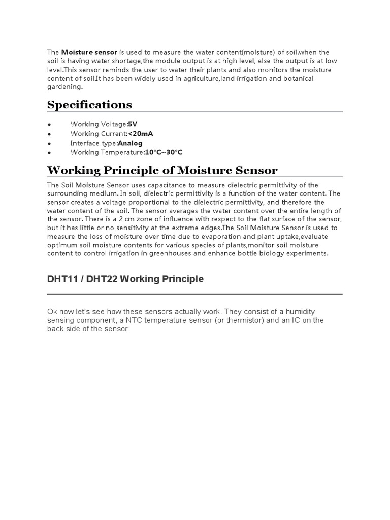 Specifications: DHT11 / DHT22 Working Principle | PDF | Soil | Sensor