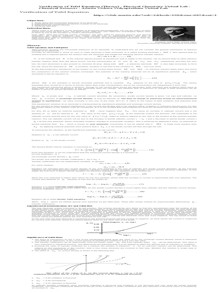 Verification of Tafel Equation | PDF | Cathode | Anode