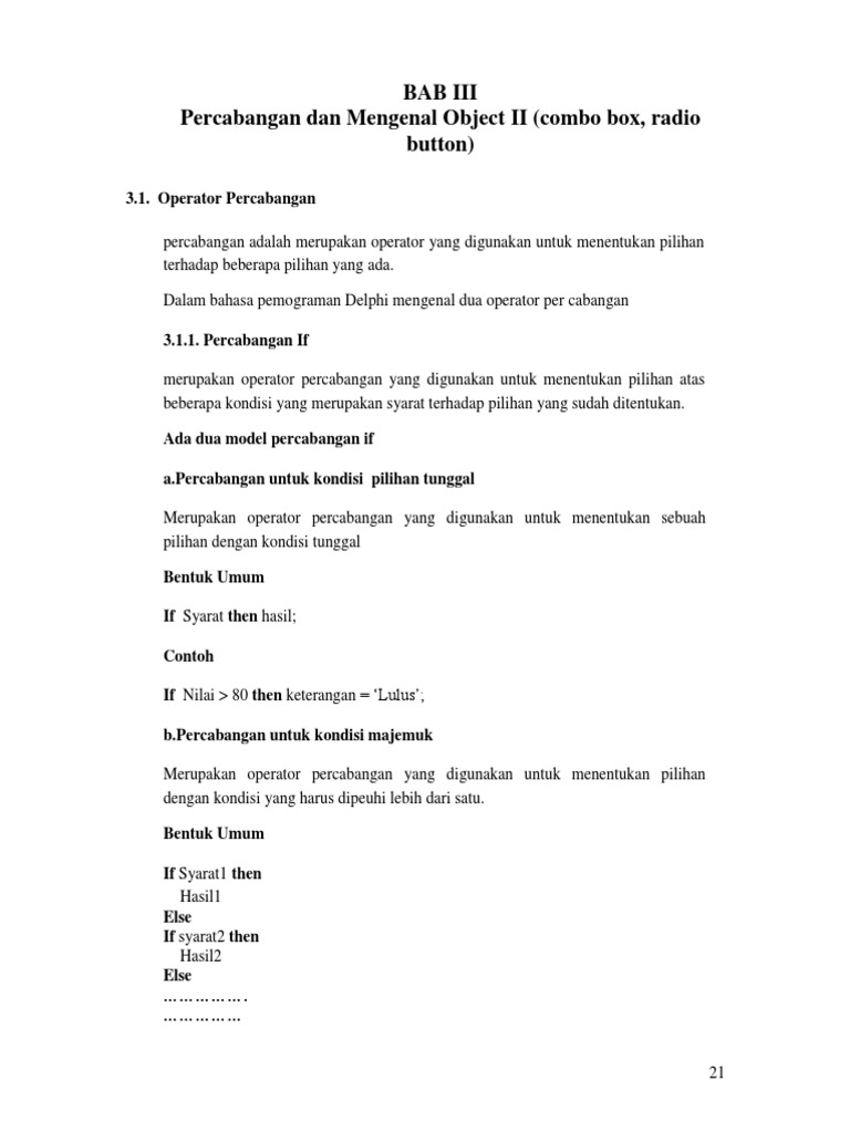 Pertemuan 4 - Operator Dan Percabangan Delphi 7 | PDF