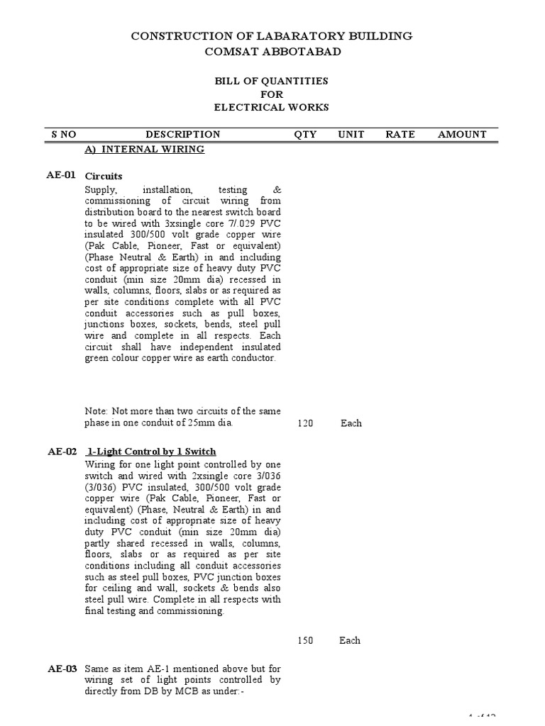 Copy of ELECTRICAL BOQ | PDF | Electrical Wiring | Ac Power Plugs And ...
