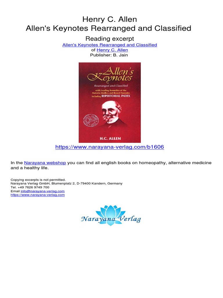 Henry C. Allen Allen's Keynotes Rearranged and Classified: Reading ...