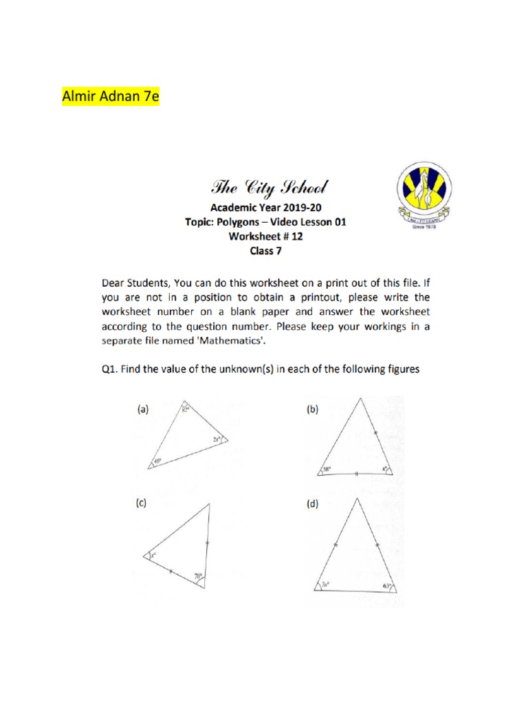 Class 7 Worksheet 12 Completed | PDF