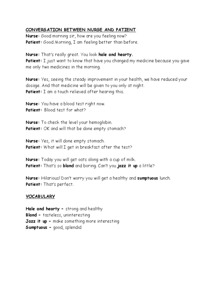 Nurse-Patient Dialogue on Health Update | PDF | Wellness