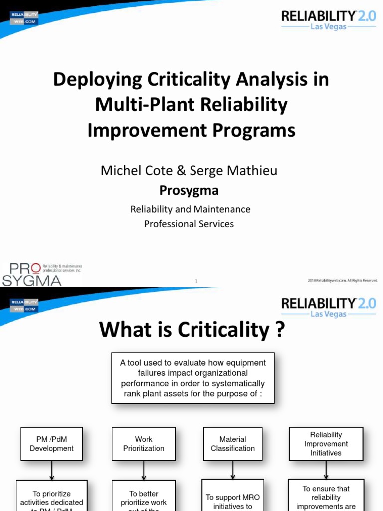 Deploying Criticality Analysis in Multi-Plant Reliability Improvement ...