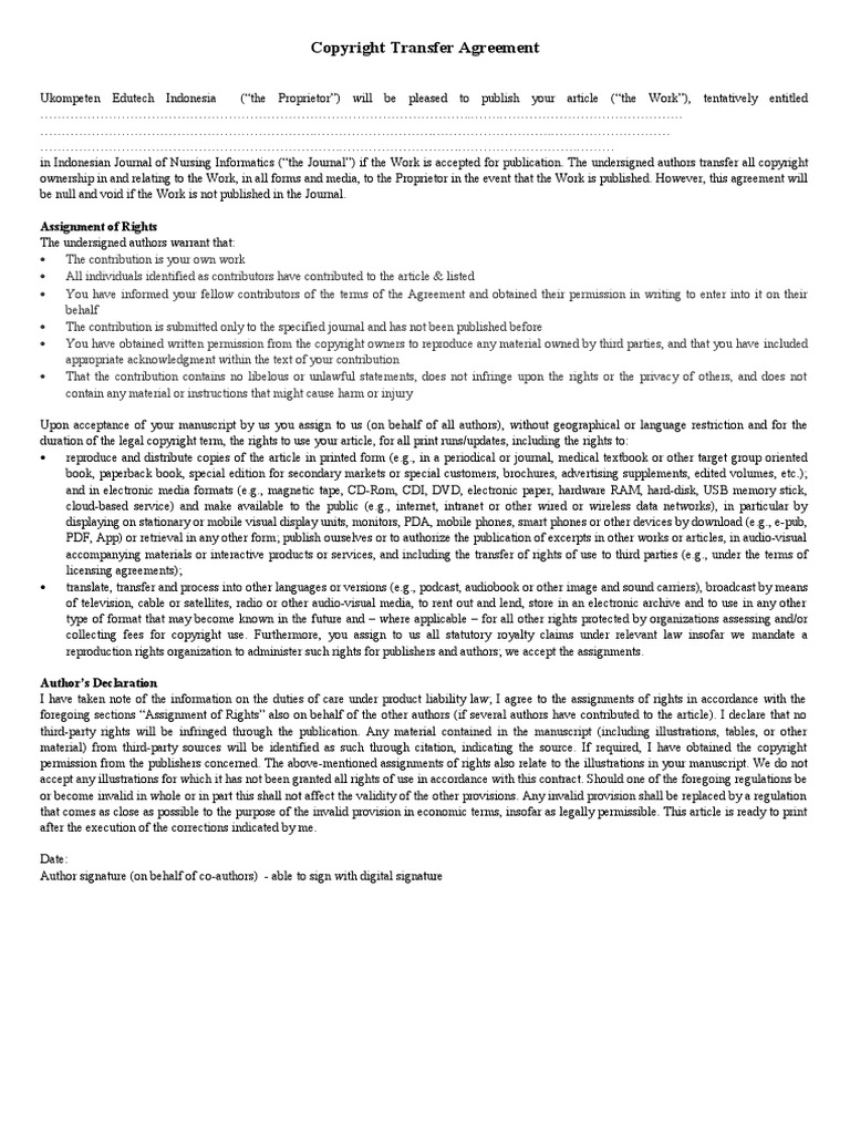 Copyright Transfer Agreement for Authors | PDF | Rights | Copyright