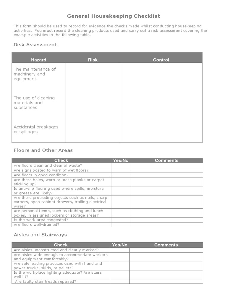 General Housekeeping Safety Checklist | PDF | Fires | Firefighting