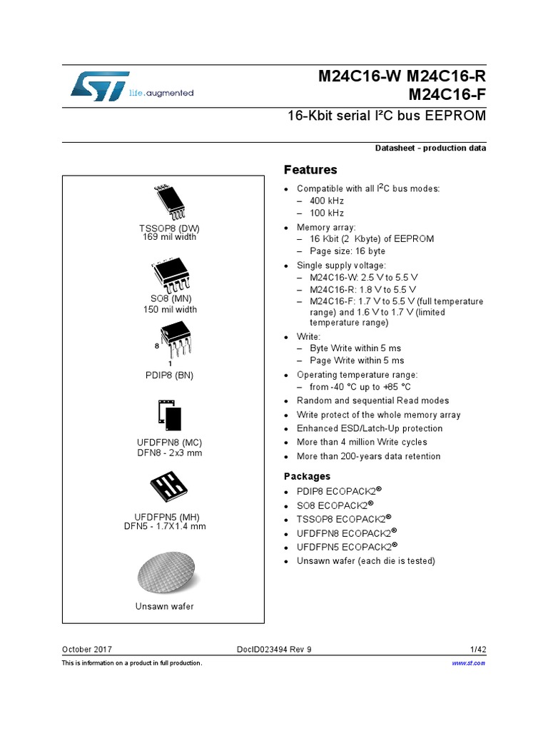 M24C16-W M24C16-R M24C16-F: 16-Kbit Serial I C Bus EEPROM | PDF | Computer Hardware | Digital ...