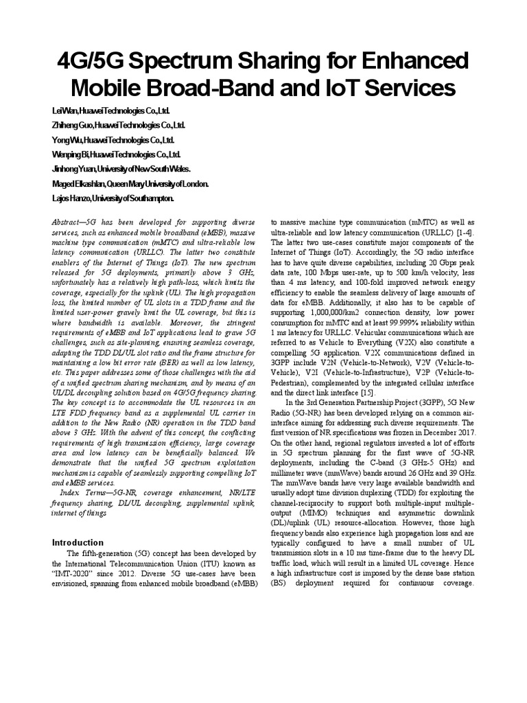 4G/5G Spectrum Sharing For Enhanced Mobile Broad-Band and Iot Services ...