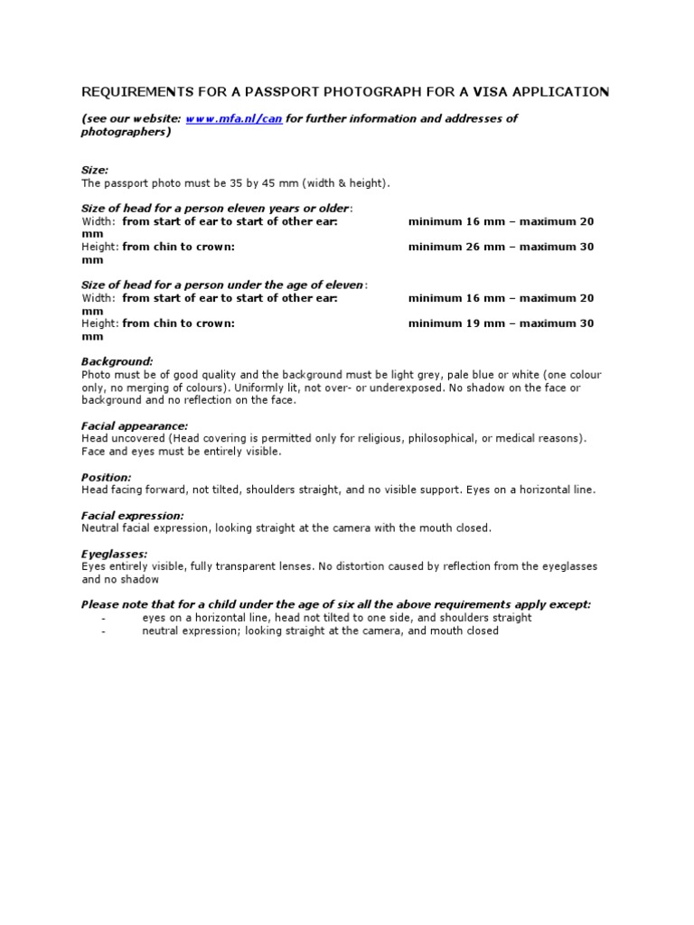 Visa Photo Guidelines | PDF