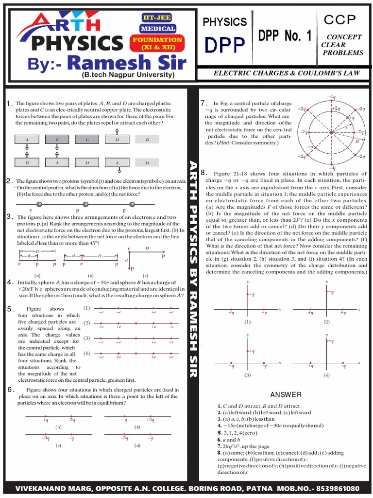 Physics DPP 1 | PDF | Electric Charge | Electrostatics