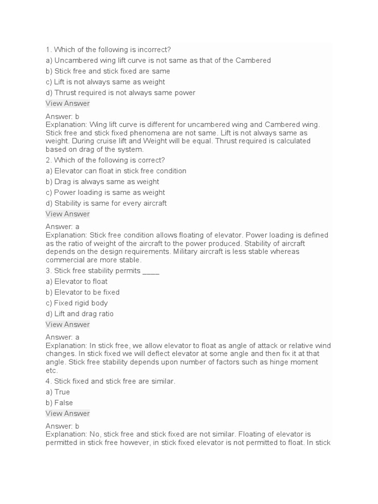 MCQ | PDF | Lift (Force) | Aircraft