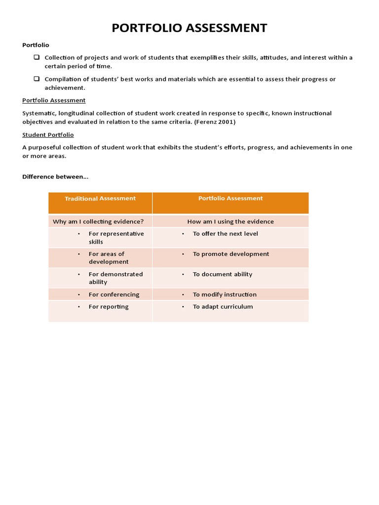 Student Portfolio Assessment Overview | PDF | Educational Assessment ...