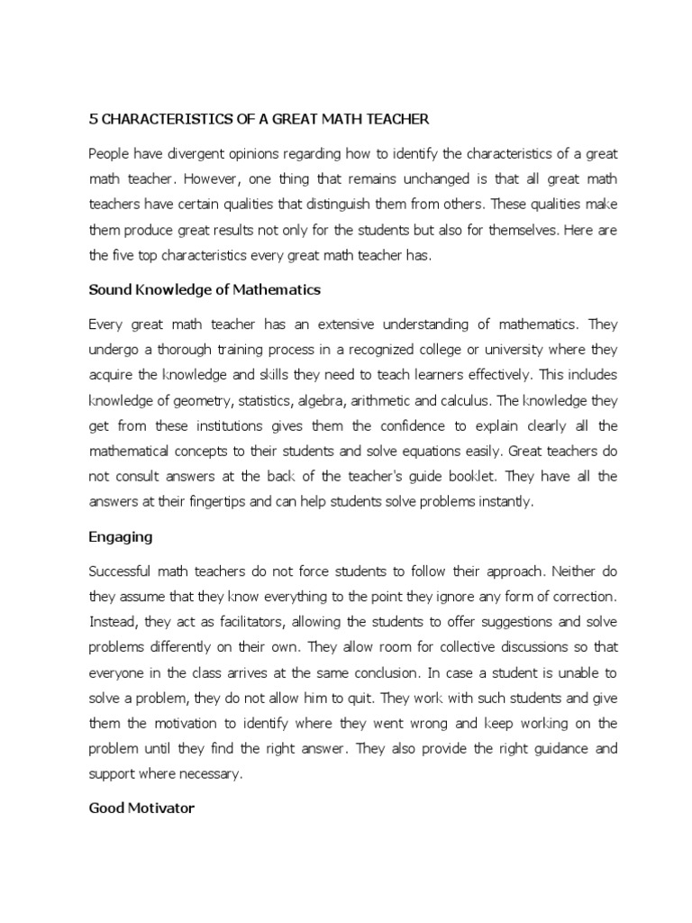 5 Characteristics of A Great Math Teacher | PDF | Teaching Mathematics ...