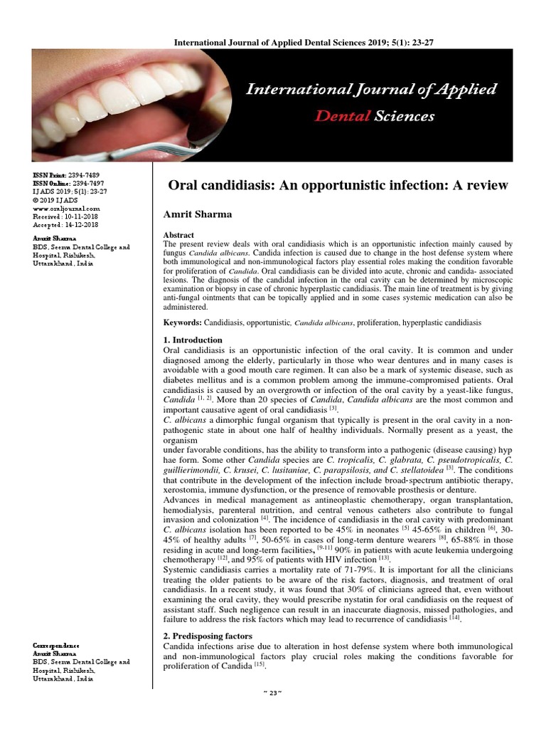 Oral Candidiasis An Opportunistic Infection A Review | PDF ...