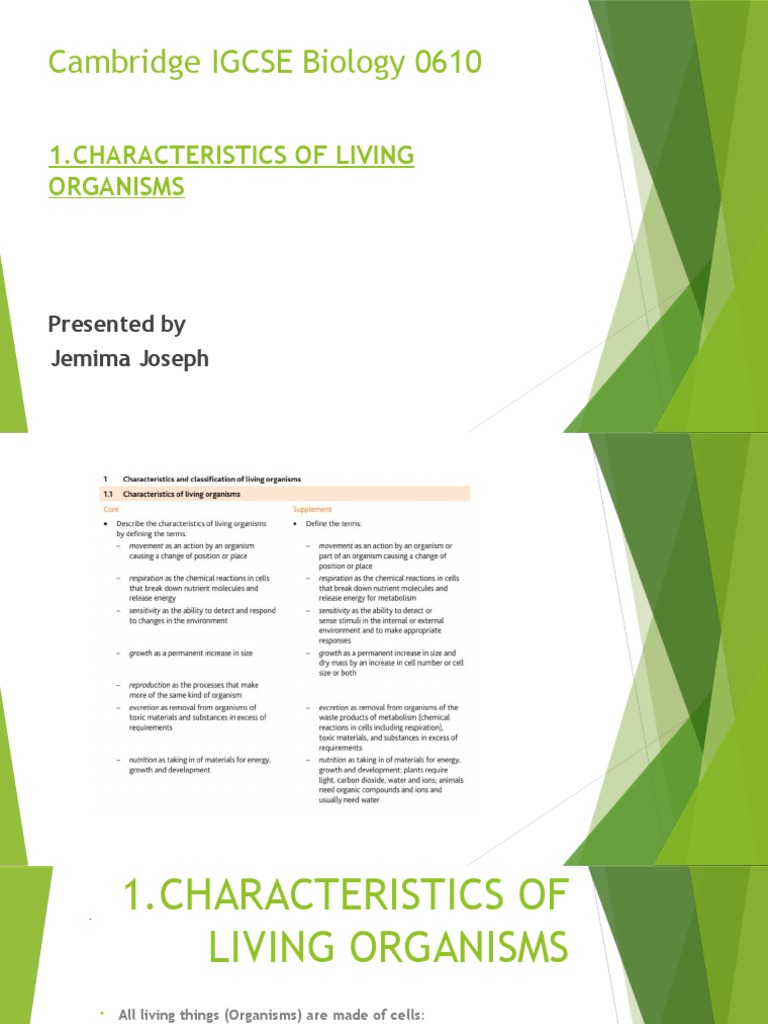 Cambridge IGCSE Biology 0610: 1.characteristics of Living Organisms | PDF