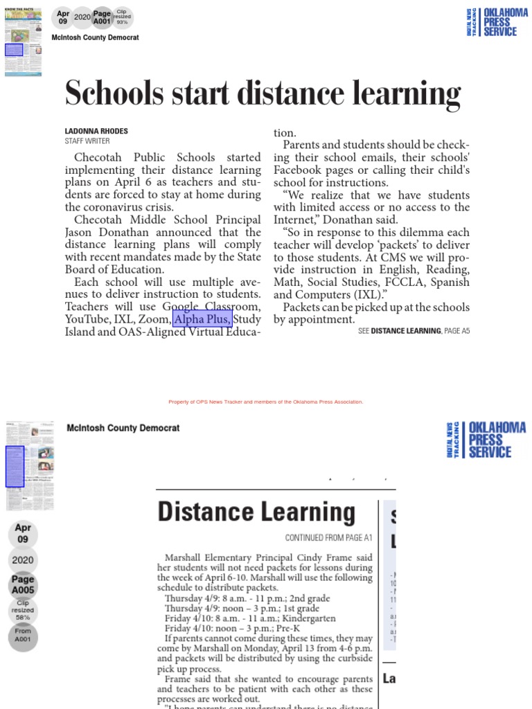 Checotah Schools Distance Learning Plan | PDF | Learning | Behavior ...
