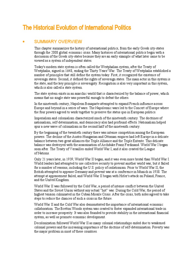 Notes On The Historical Evolution of International Politics | PDF ...