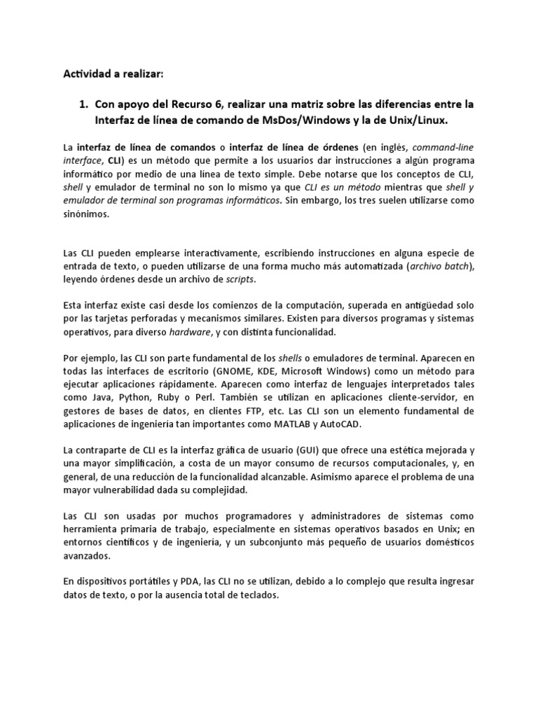 Unidad 1 Actividad 5 Interfaz de L+¡nea de Comando | PDF | Interfaz de línea de comando ...