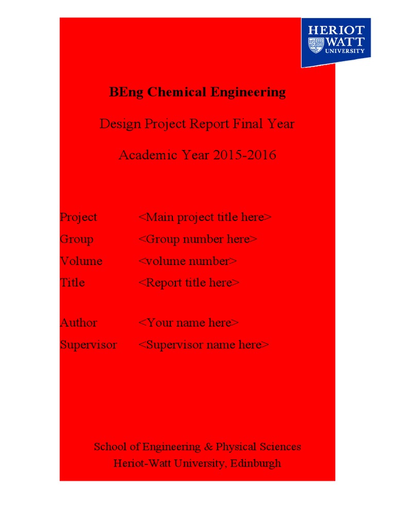Beng Chemical Engineering: Design Project Report Final Year Academic ...