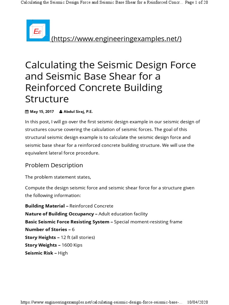 Seismic Design Force Calculation Guide | PDF | Seismology | Earthquakes