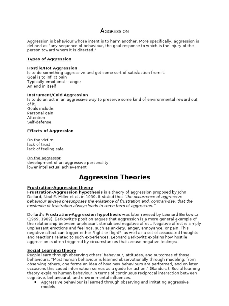 Aggression Handout | PDF | Aggression | Subjective Experience