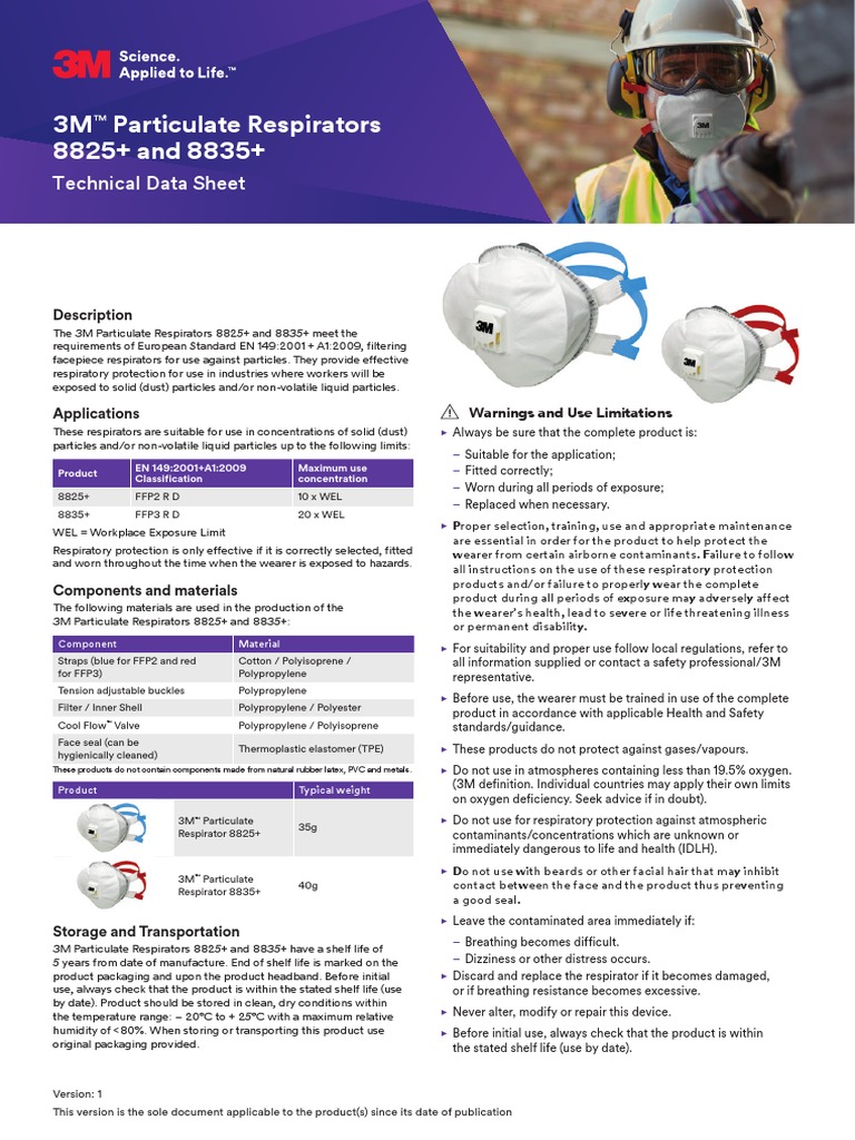 3M Particulate Respirators 8825 and 8835 - Datasheet - FV | PDF ...