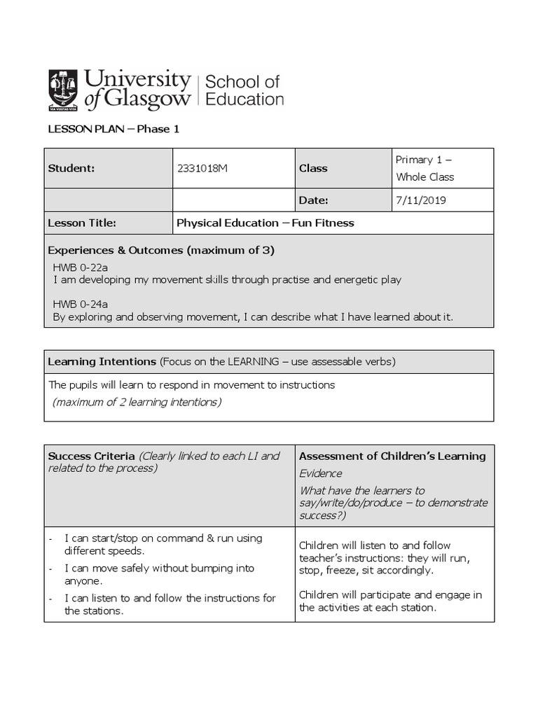 Physical Education Lesson Plan Focuses on Fun Fitness Activities to ...