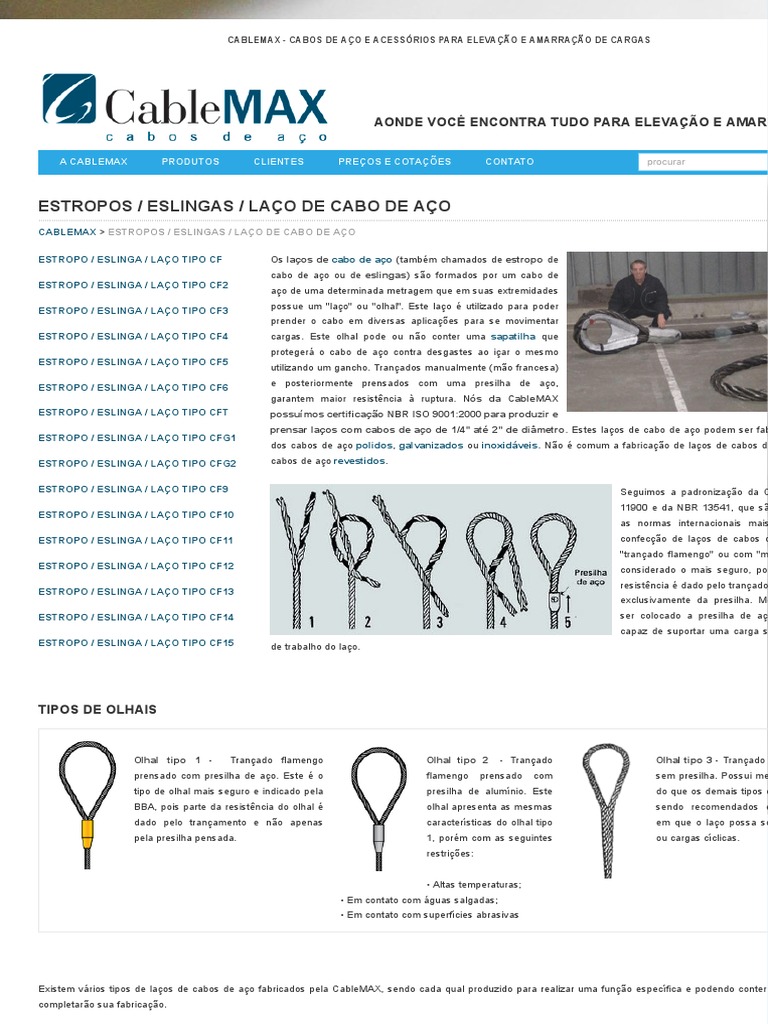 Estropos: Eslingas: Laço de Cabo de Aço - CableMAX | Download grátis ...