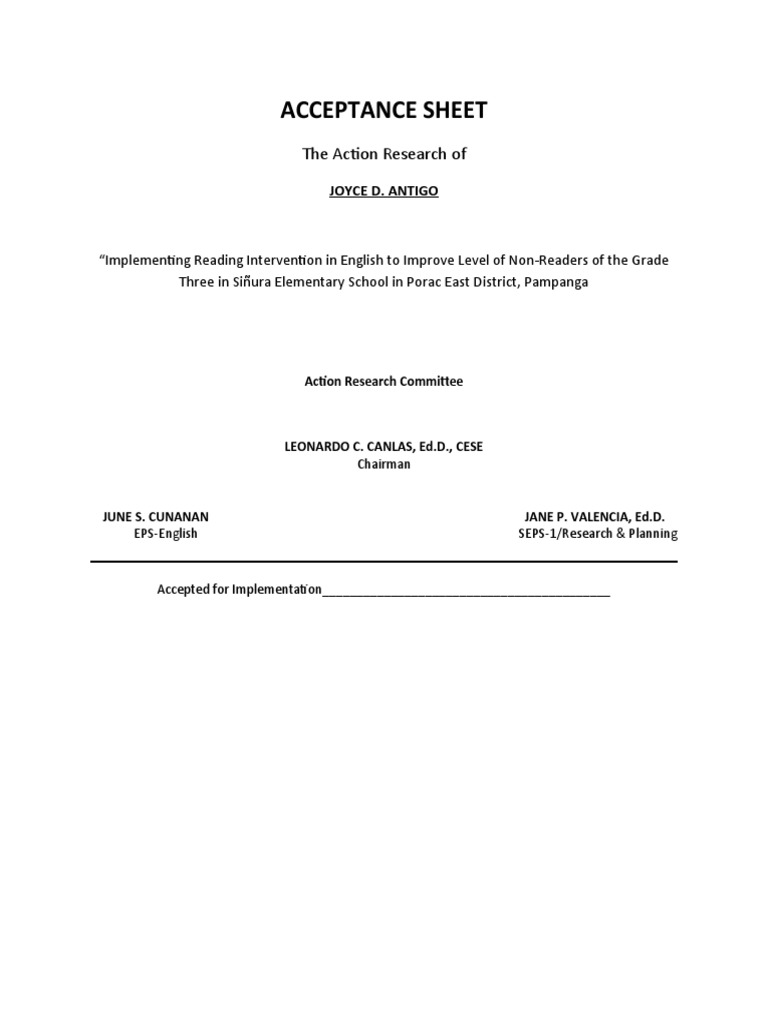 Acceptance Sheet: The Action Research of | PDF | Experiment | Statistics