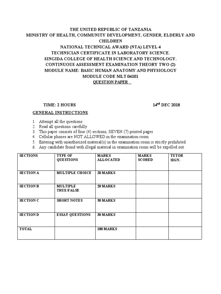 Question Paper: Sections Type of Questions Marks Allocated Marks Scored ...