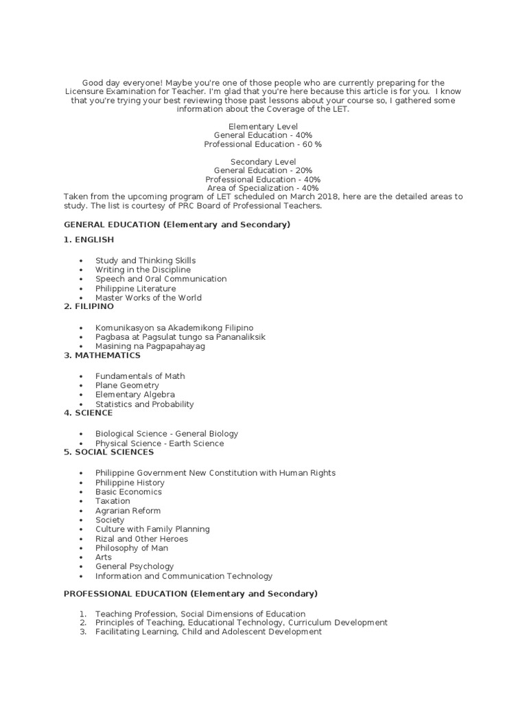 LET Review and Tips for Success | PDF | Social Science | Chemistry